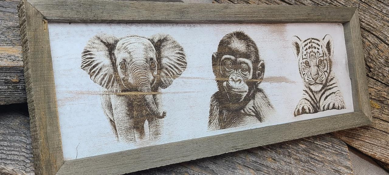 Jungle Harmony Baby Safari Animals Pyrography Art, Children Gift, Lion, Leopard, Elephant, Zebra ...