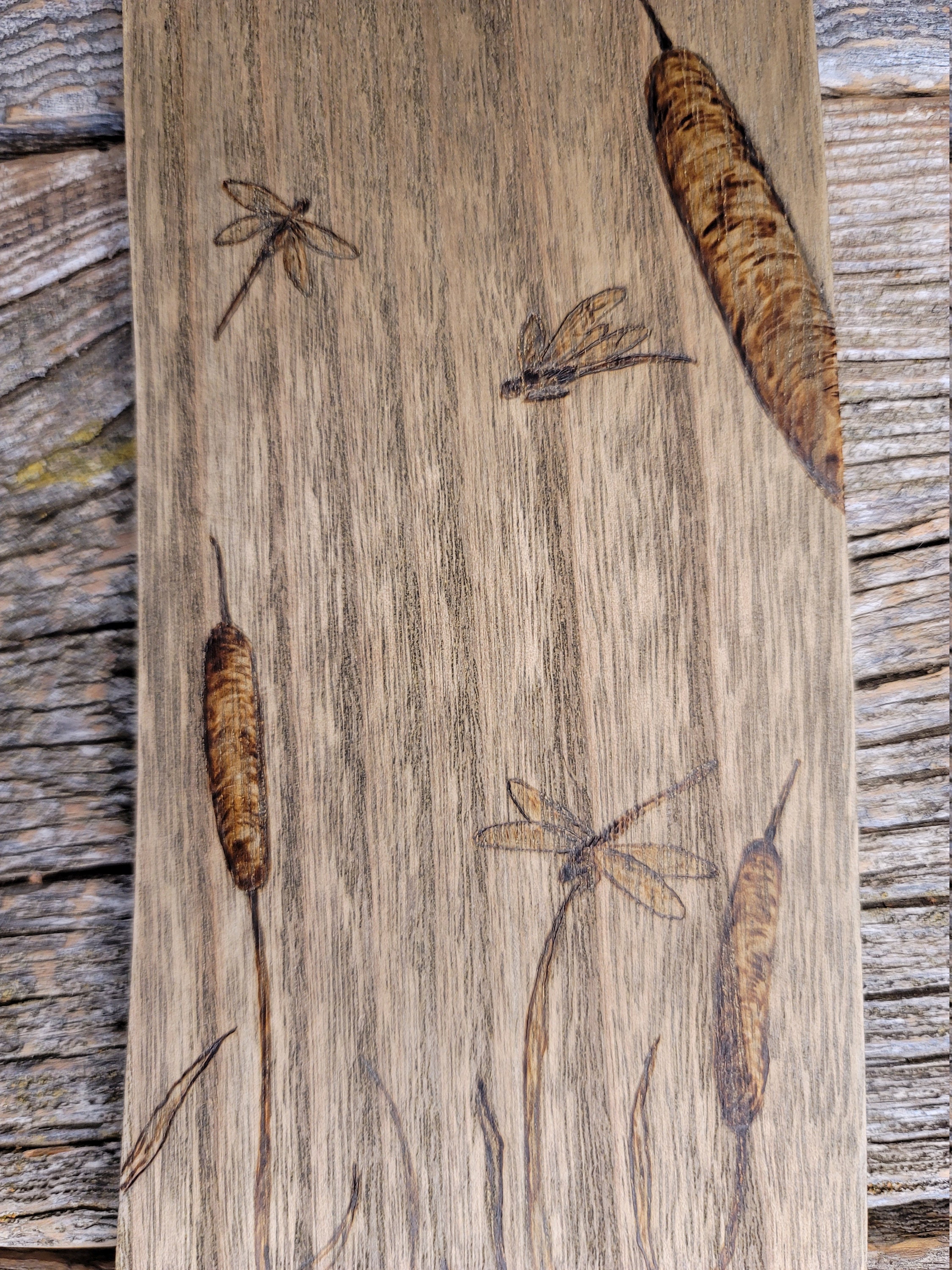 Dragonflies in Cattails, Hand-made Pyrography Wall Art - Etsy