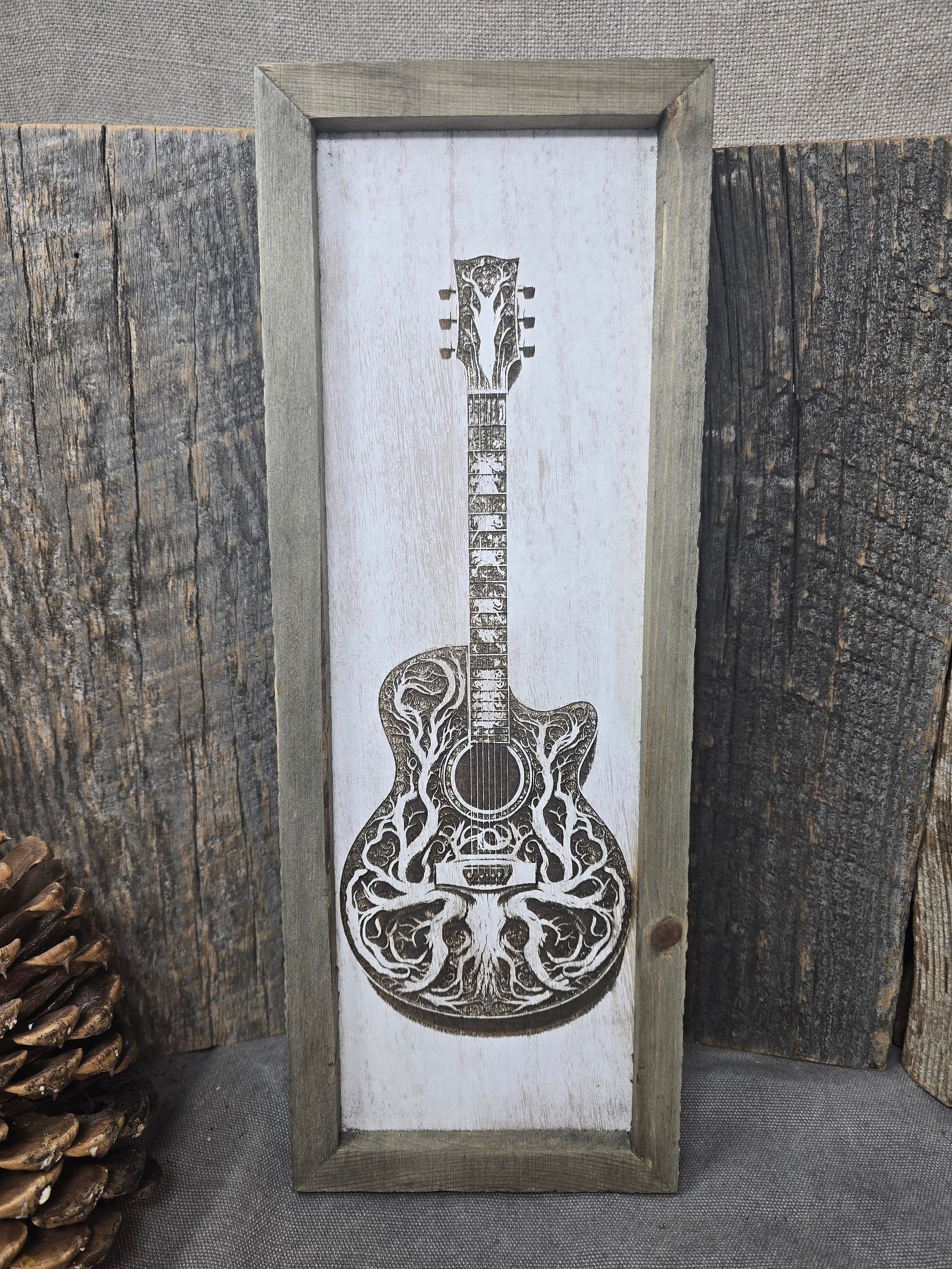 Pyrography Guitar Art: Tree Limb Design, Music Lover Gift - Etsy