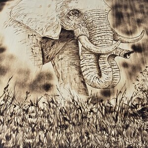 Majestic Elephant, Animal Print, Pyrography Art, Wood Burning, Gifts ...