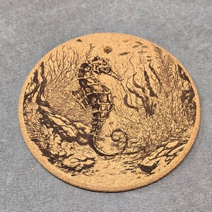 Sea Horse Pyrography Art Trivet: Ocean Floor Beauty, Custom Handmade ...