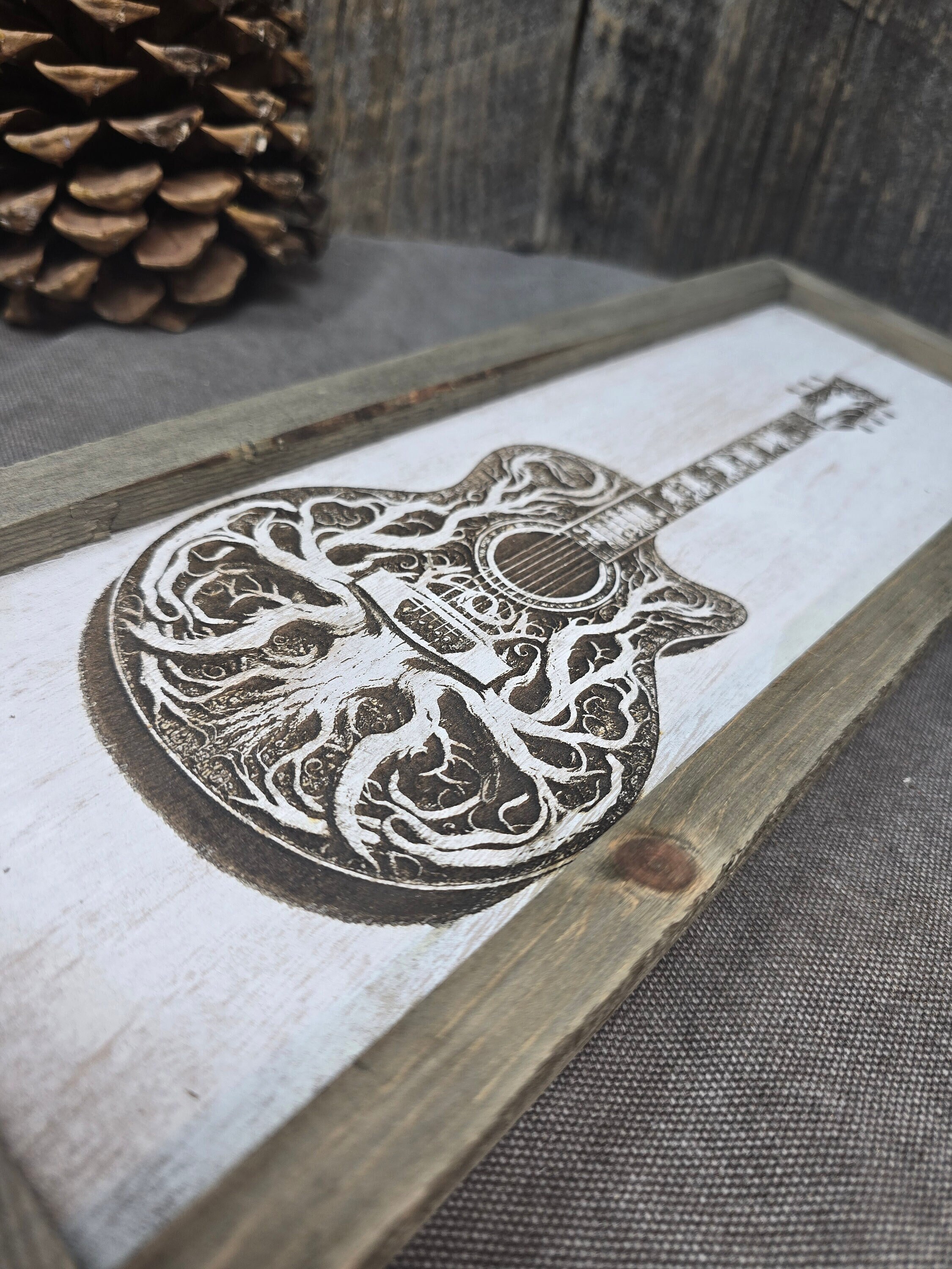 Pyrography Guitar Art: Tree Limb Design, Music Lover Gift - Etsy