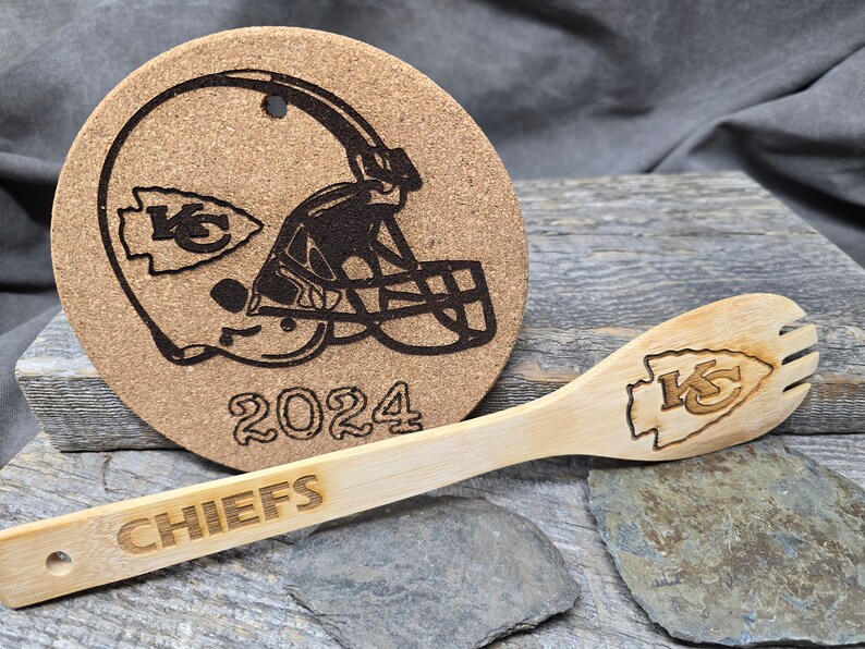 Laser Engraved Football Trivet and Spoon Set: Team Spirit Kitchenware ...