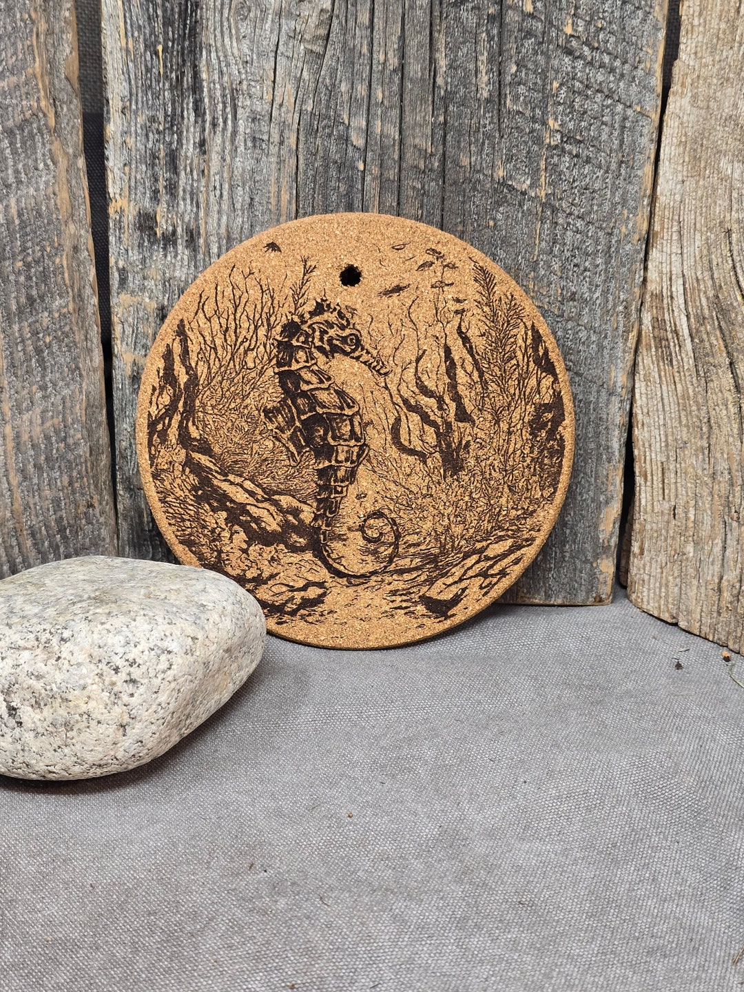 Sea Horse Pyrography Art Trivet: Ocean Floor Beauty, Custom Handmade ...