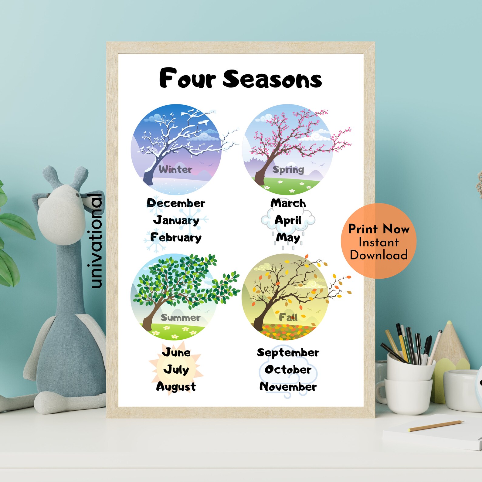 Months of the Year Four Seasons Poster Kindergarten Poster | Etsy