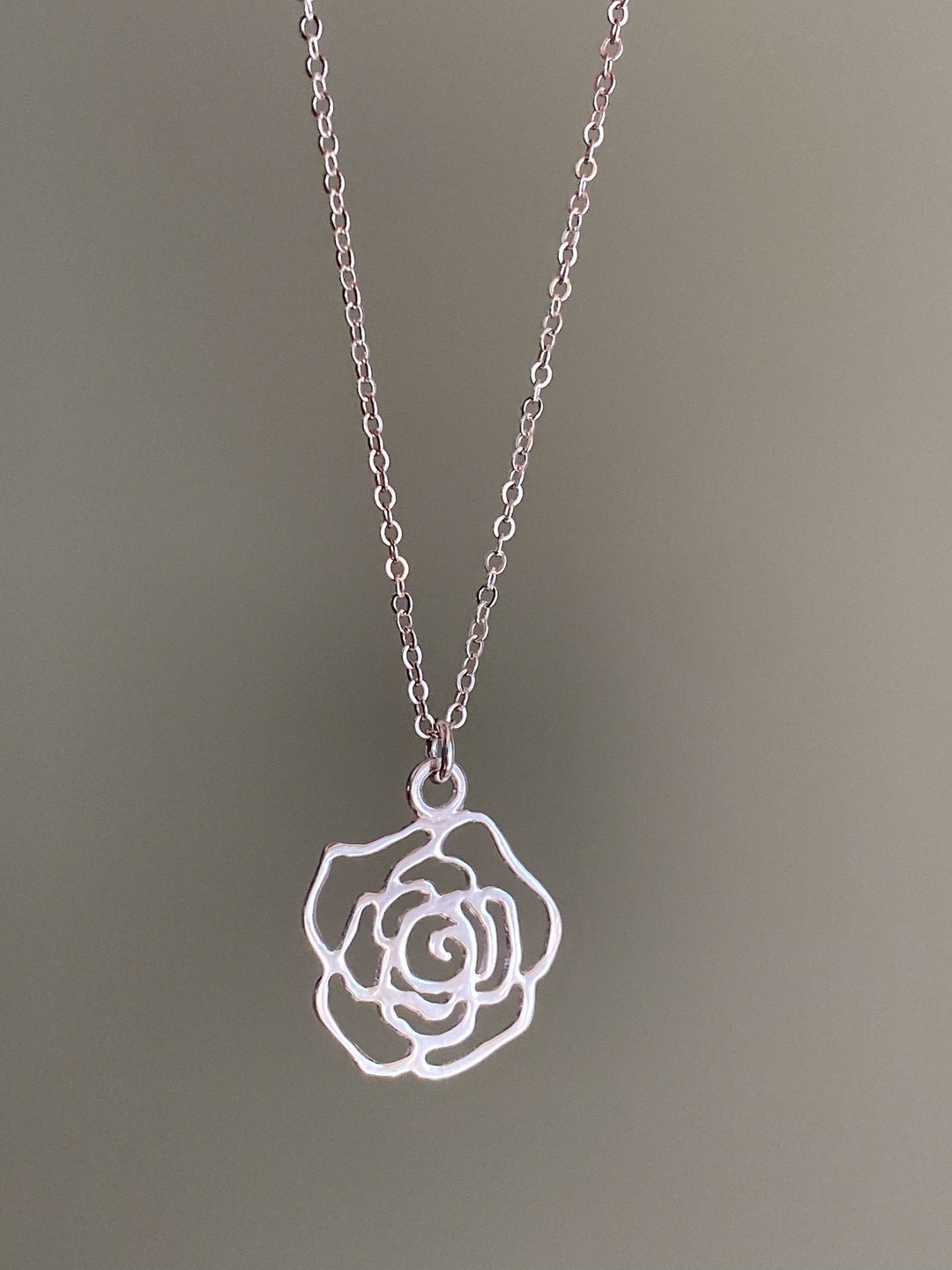 Silver Flower Necklace, Rose Blossom Charm, Sterling Silver, Rose ...