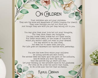 On Children Poster Print by Kahlil Gibran, Poem About Children, Gift ...