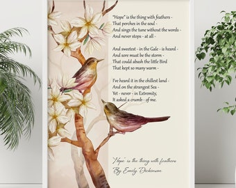 Emily Dickinson Hope is the Thing With Feathers, Watercolor Background ...