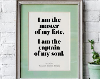 Invictus Poem Printable William Ernest Henley Poem Art I Am the Master ...