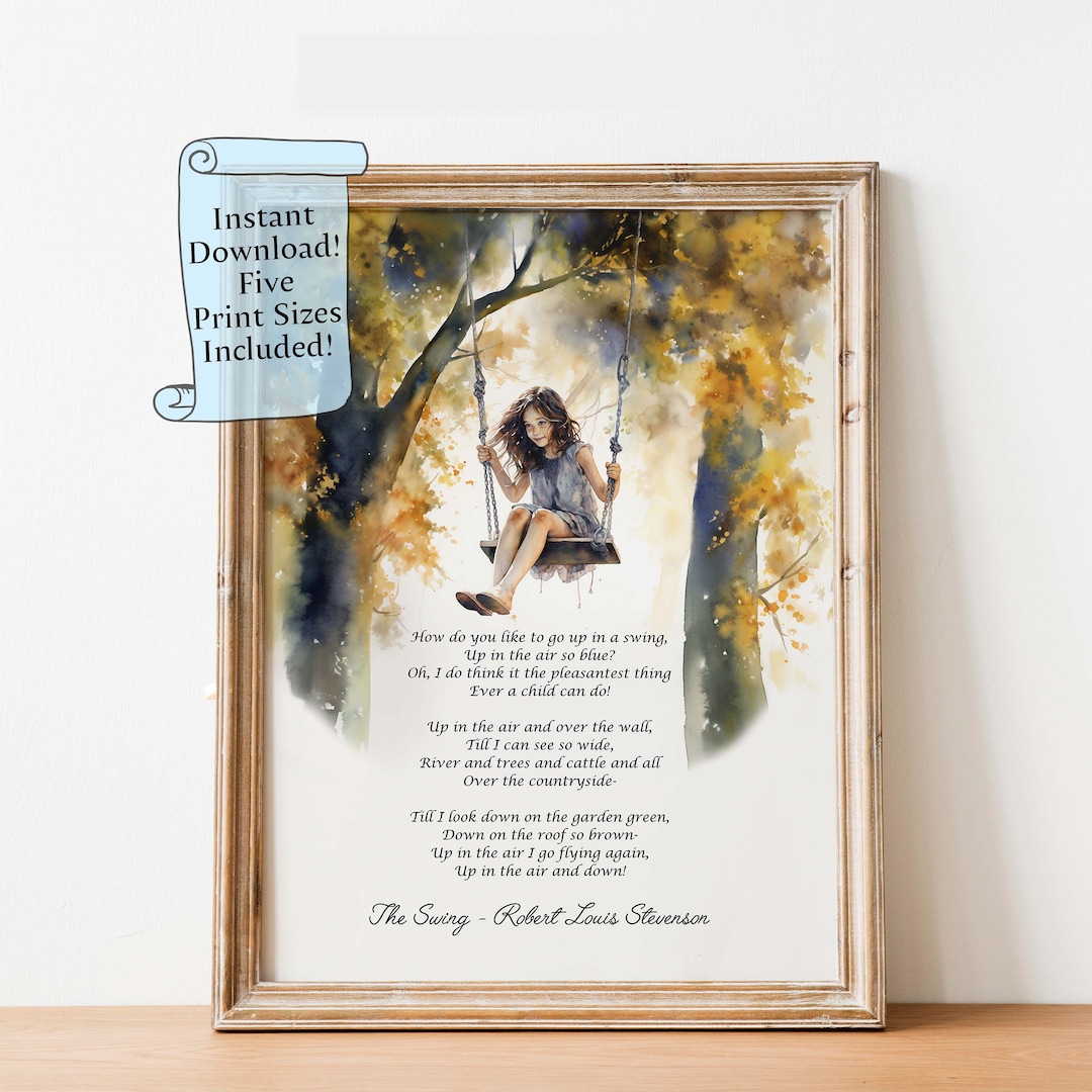 The Swing Poem Print: Robert Louis Stevenson, Children's Room Decor ...