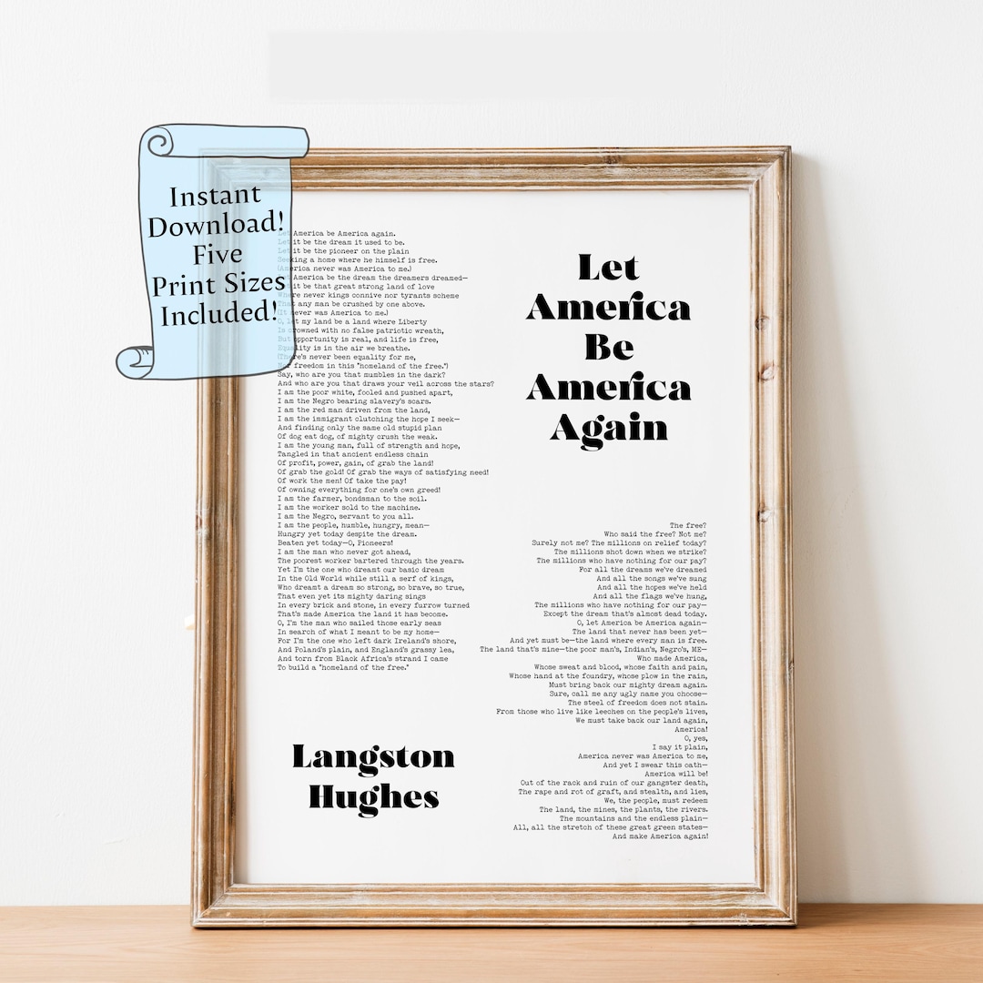 Let America Be America Again Printable Wall Art, Langston Hughes Poem ...