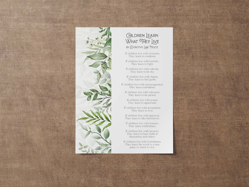 Children Learn What They Live Poem Print - New Parent Gift - Etsy