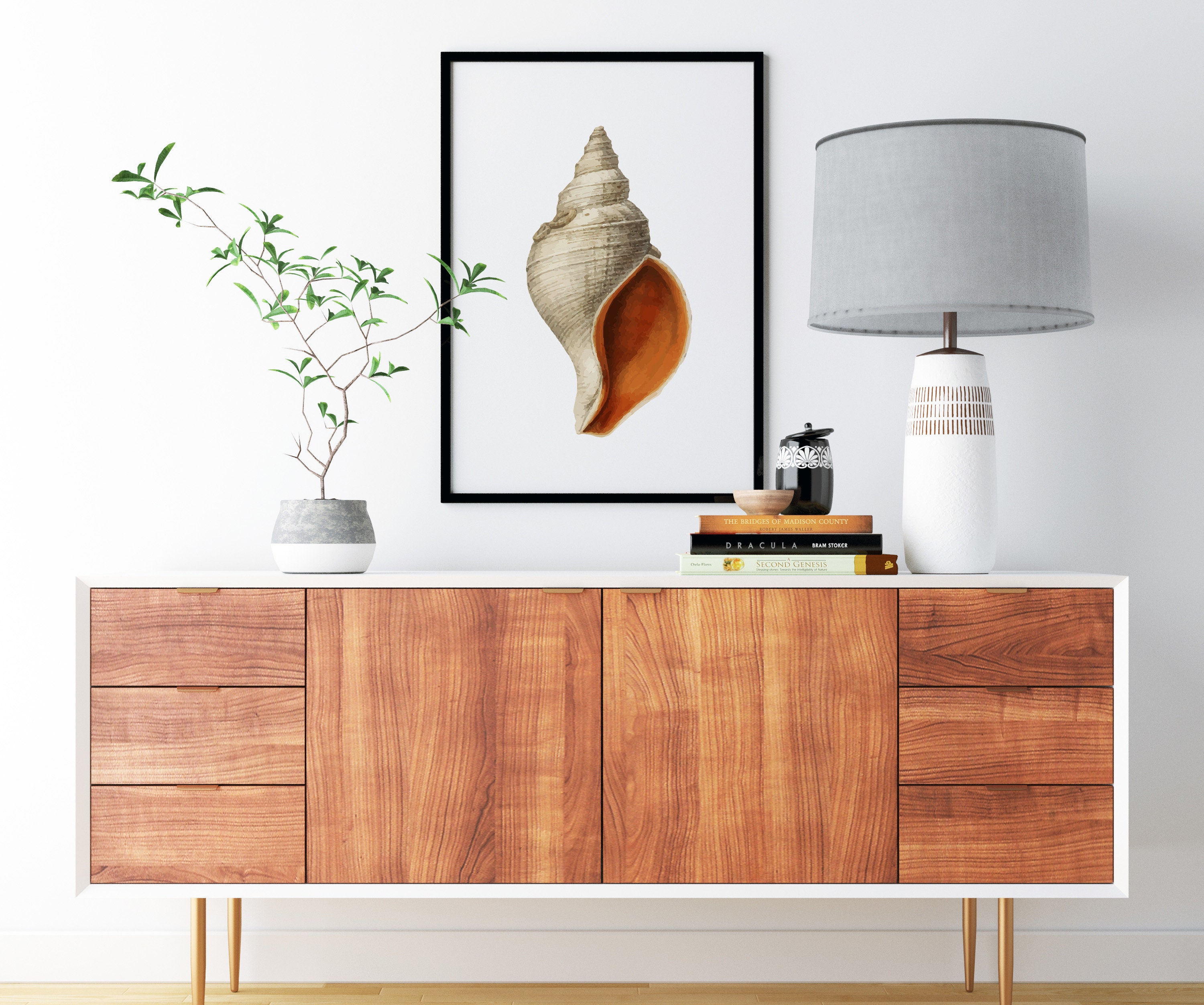 Watercolor Conch shell Printable wall art seashell painting | Etsy