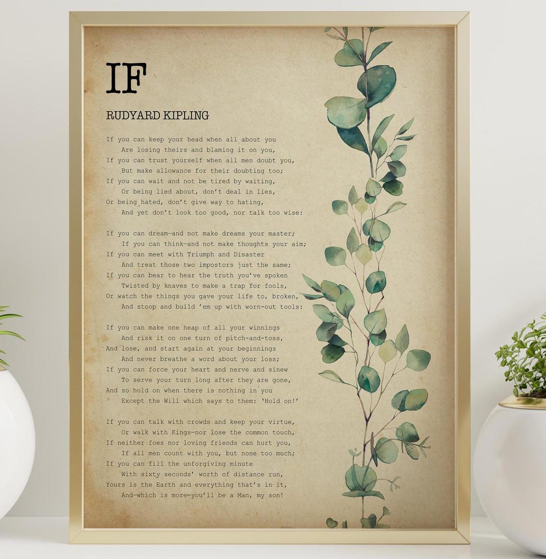 If Poem Print - Rudyard Kipling Literary Wall Art - Inspirational ...