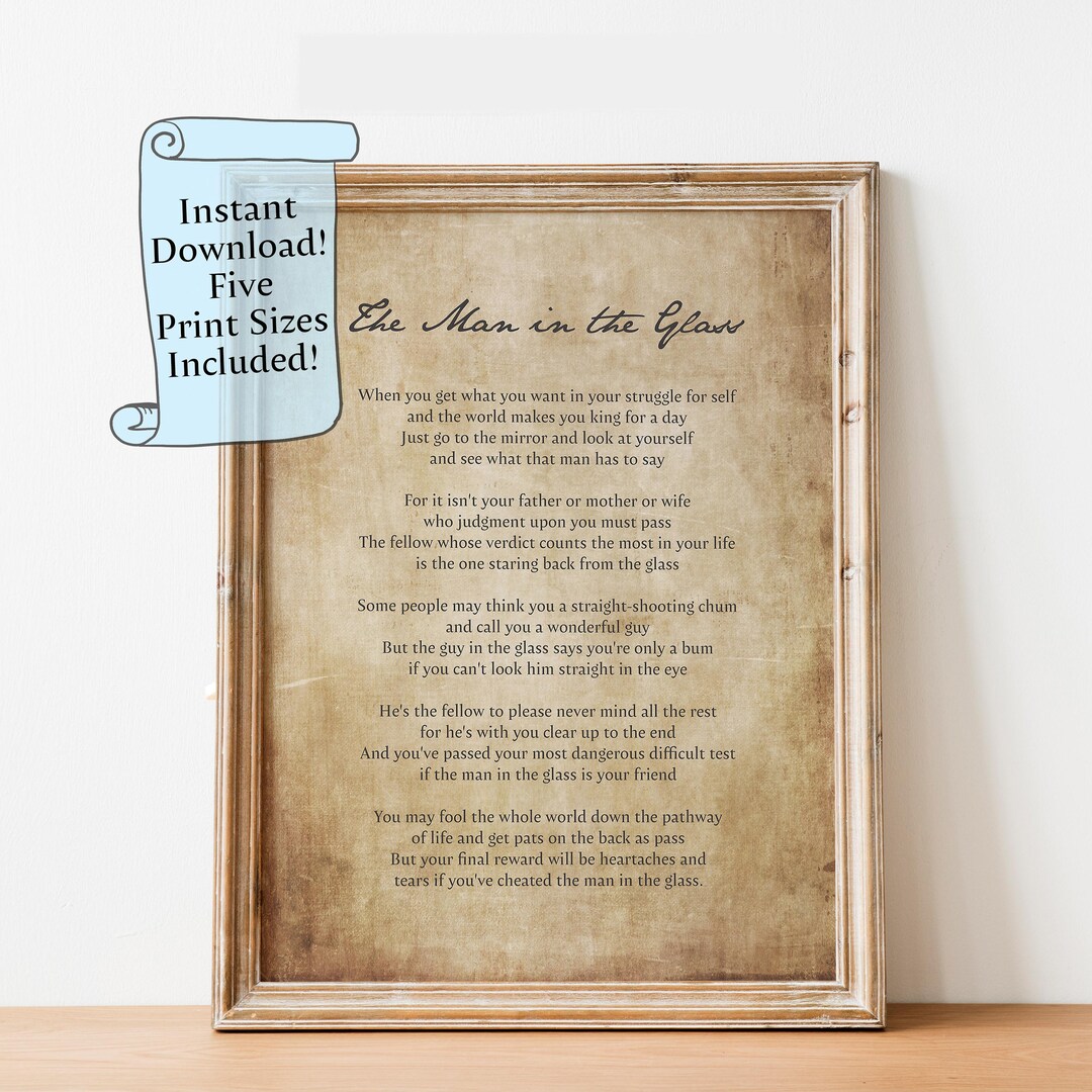 The Man in the Glass Instant Download Poem Print by Dale Wimbrow, the ...