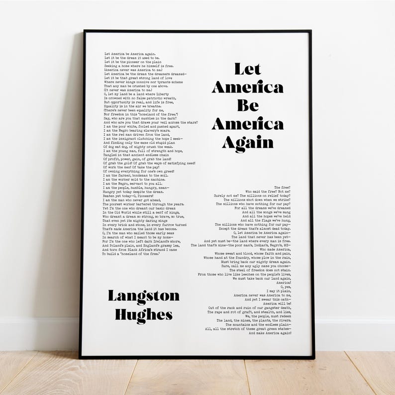 Langston Hughes Poem Print: Let America Be America Again (digital ...