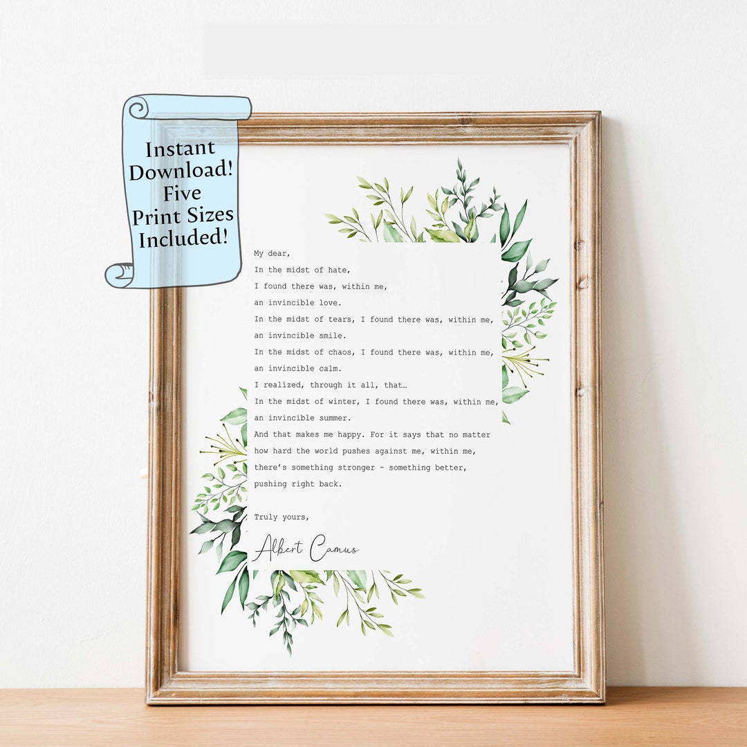 Albert Camus Book Quote Invincible Summer Instant Download, Printable ...