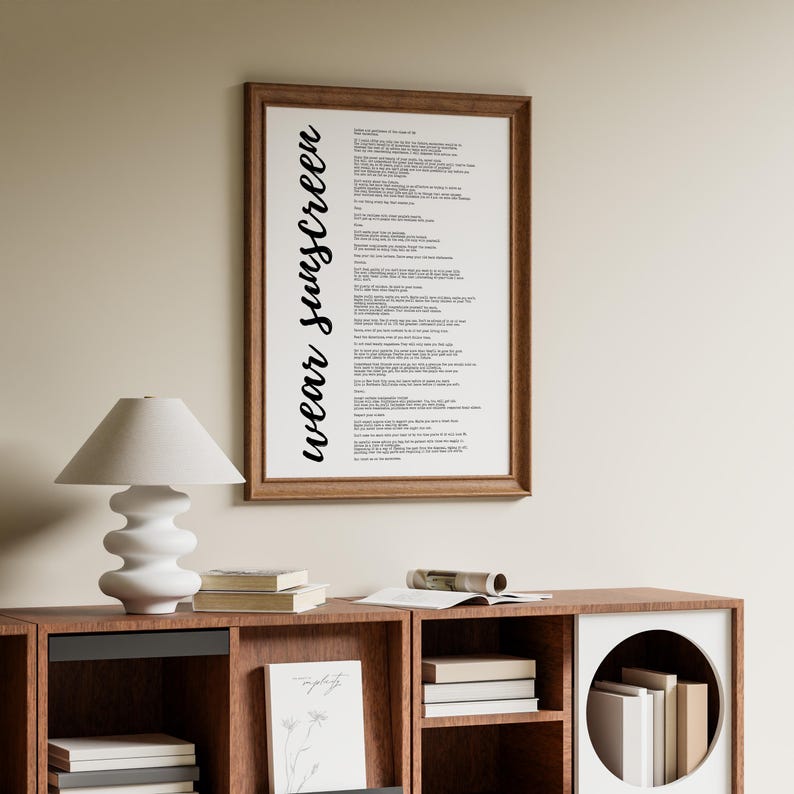 Wear Sunscreen Song Lyrics Poster Print - Printable Wall Art - Instant ...