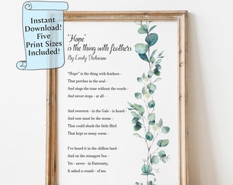 Hope is the Thing With Feathers PNG, Emily Dickinson Poem Quote Instant ...