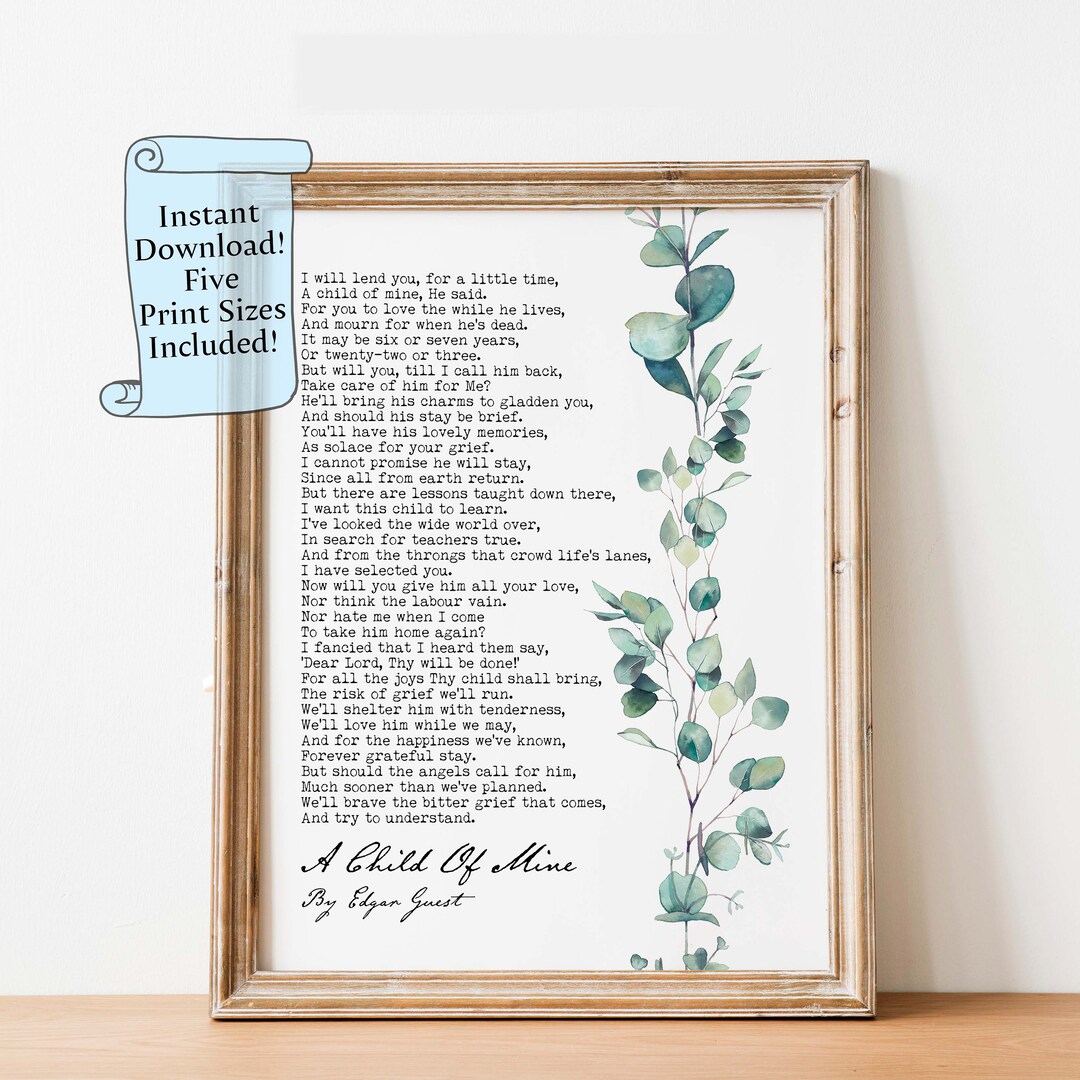 A Child of Mine Poem by Edgar Guest - Mourning, Grief or Bereavement ...
