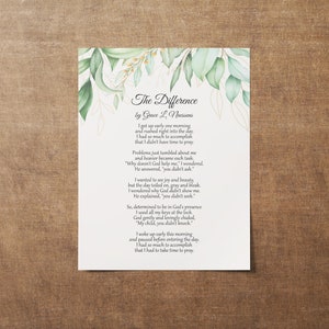 The Difference Poem by Grace L Naessens - Printable Wall Art - Digital ...