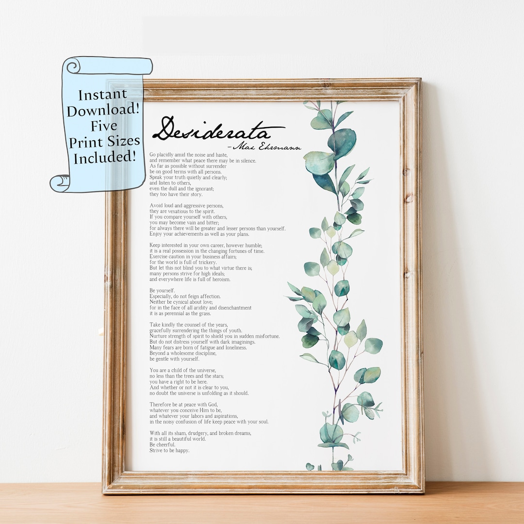 Desiderata Printable Poster Poem by Max Erhmann Instant Download ...