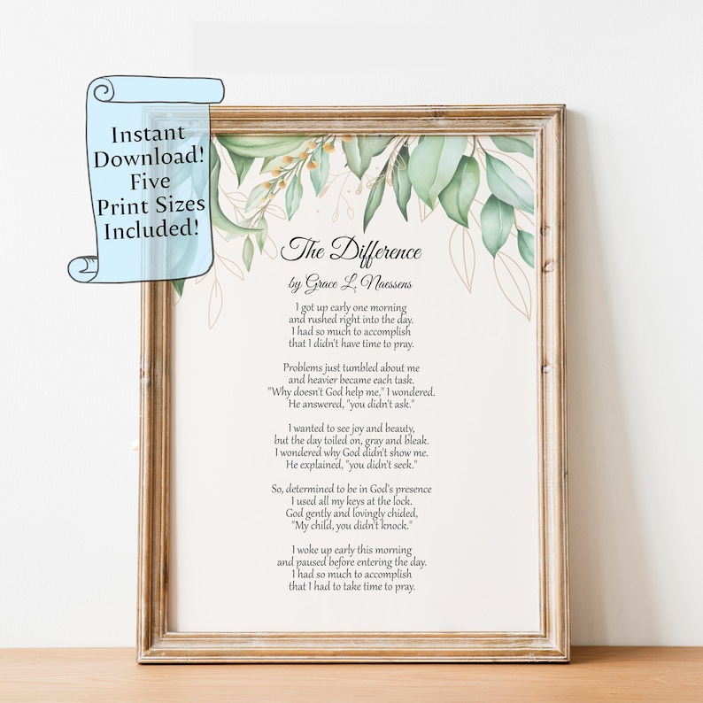 The Difference Poem by Grace L Naessens - Printable Wall Art - Digital ...