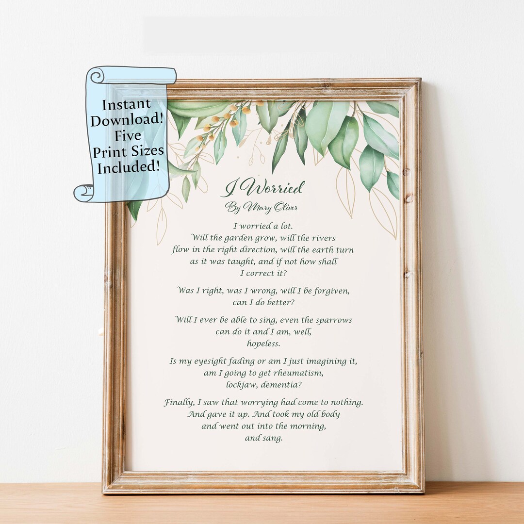 I Worried Poem by Mary Oliver Poem Poster Print Digital Download Mental ...