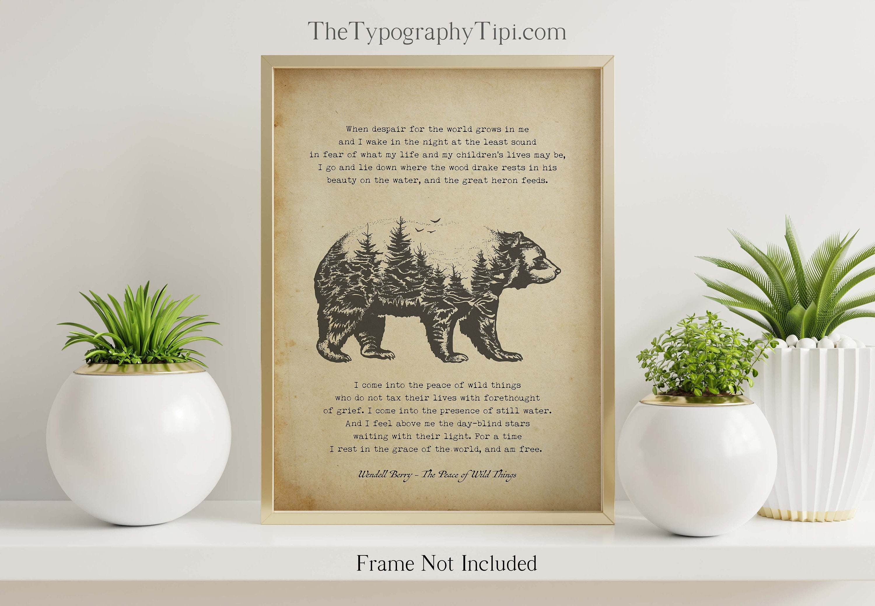 Wendell Berry Poem Print: Bear Illustration, Peace of Wild Things ...