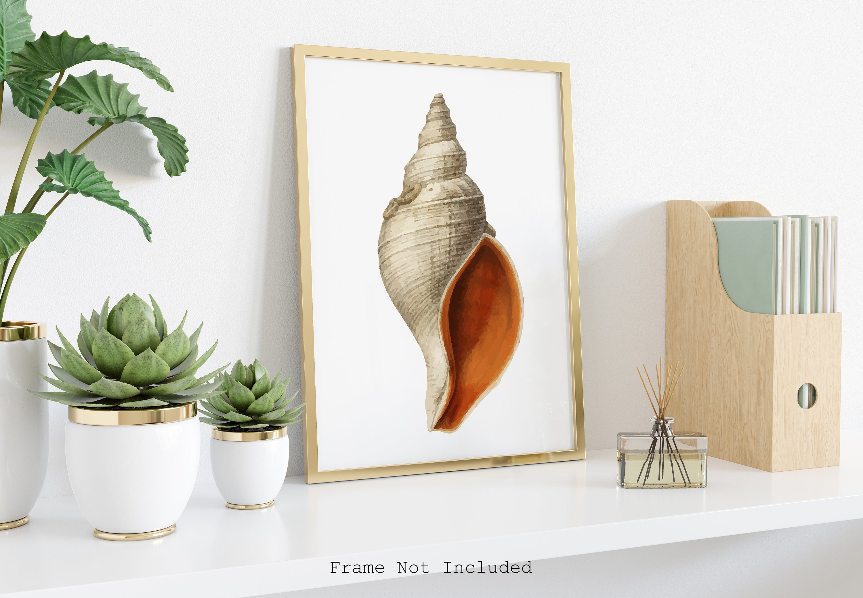 Watercolor Conch shell Printable wall art seashell painting | Etsy