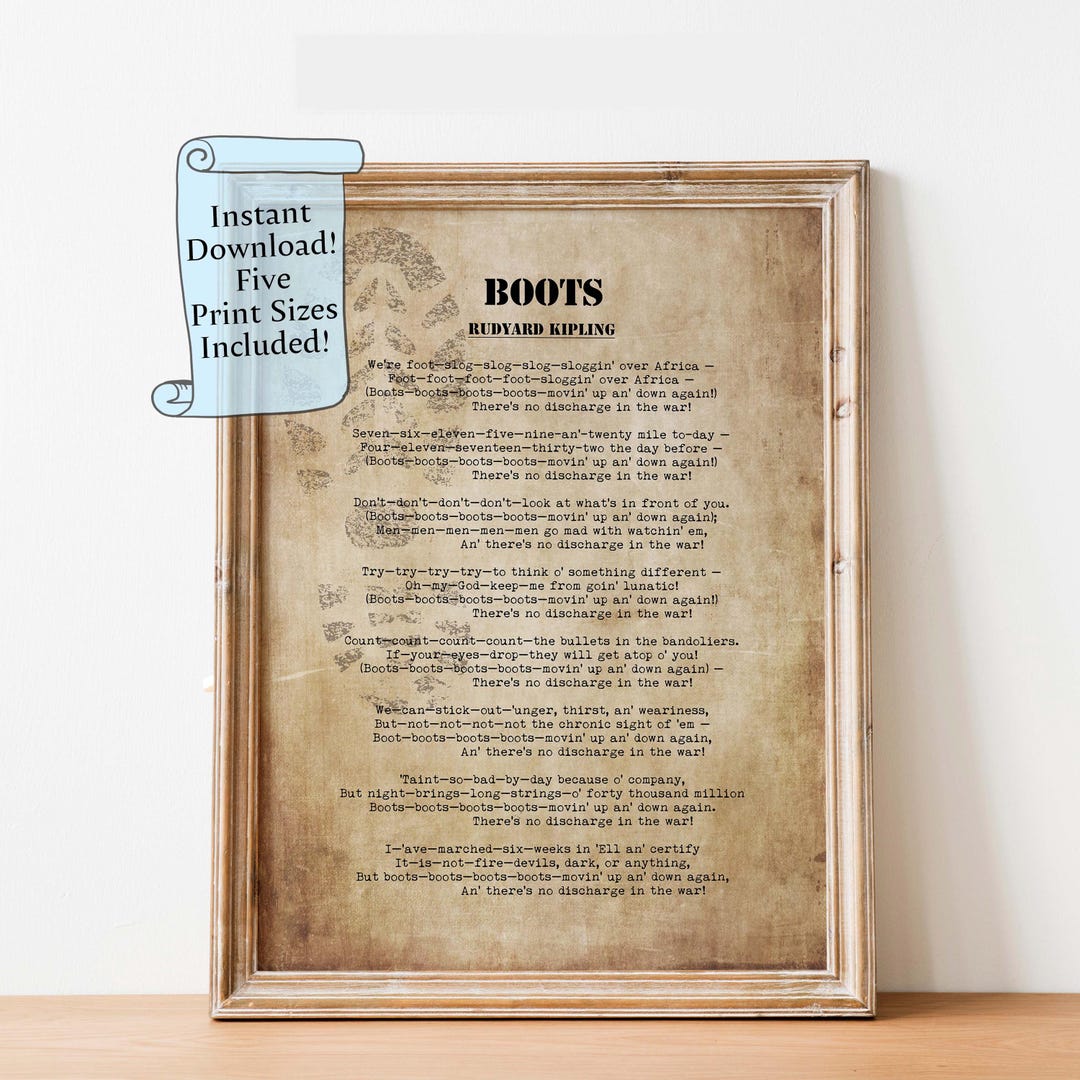 Boots by Rudyard Kipling Poem Printable - Boots Song, Poetry Art Print ...