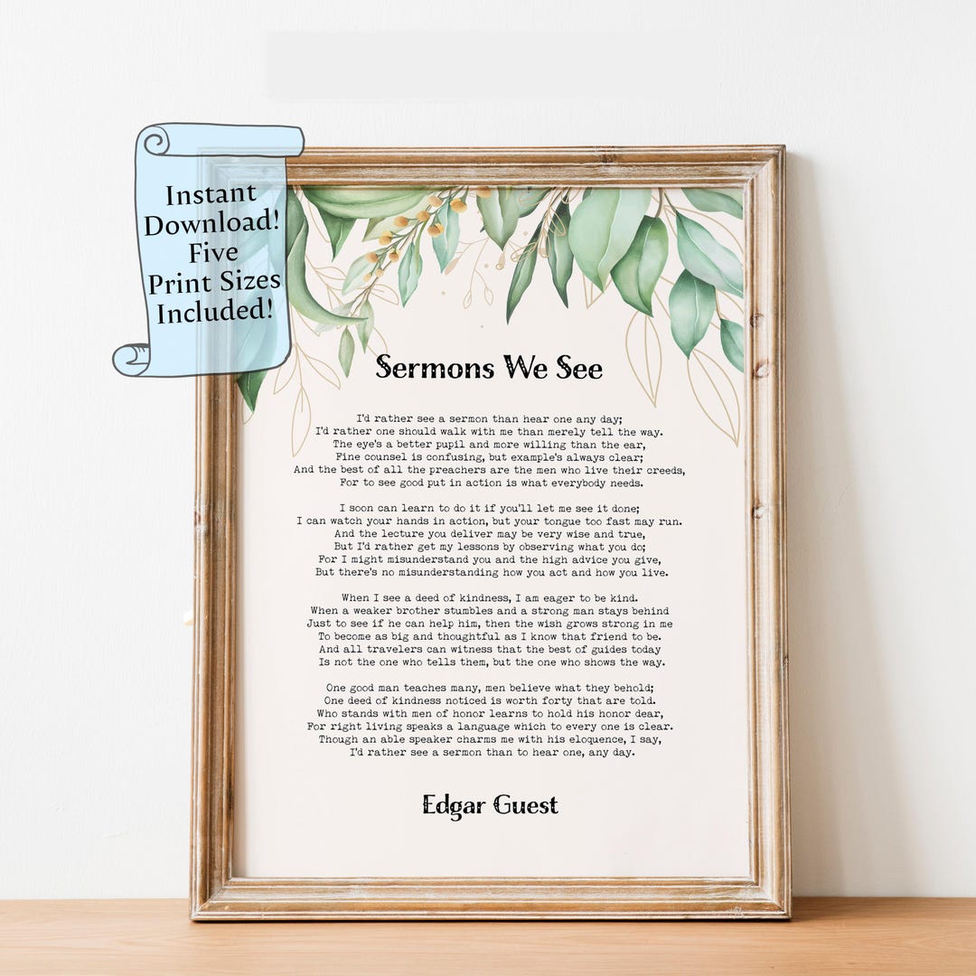 Sermons We See Edgar Guest Poem Printable Wall Art, Digital Download ...
