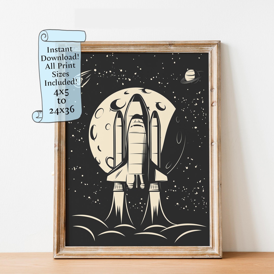 Retro Rocket Ship Print: Space Shuttle Wall Art (digital Download) - Etsy