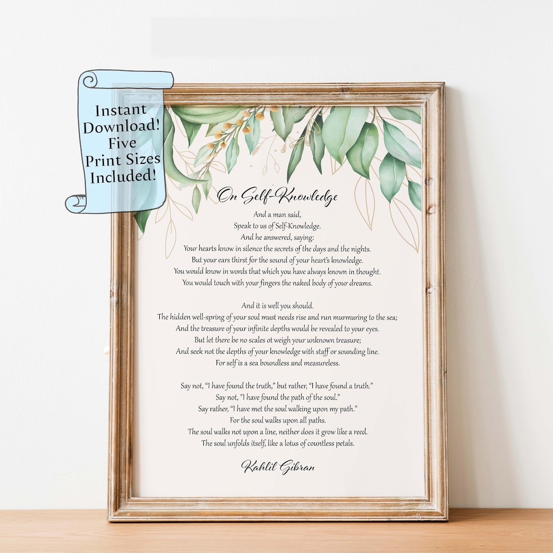 On Self-knowledge Kahlil Gibran Instant Download Poem Wall Art Print ...