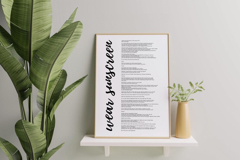 Wear Sunscreen Song Lyrics Poster Print - Printable Wall Art - Instant ...