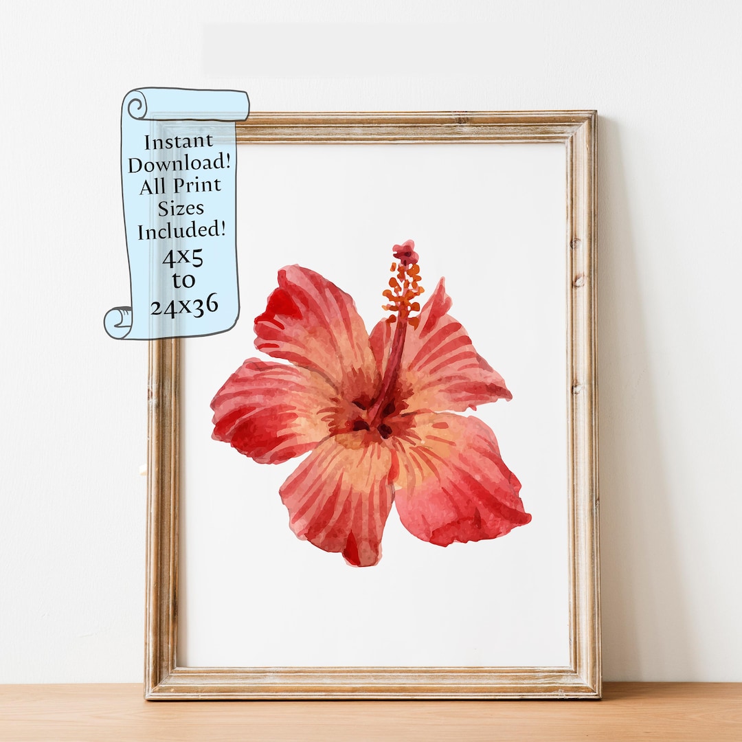Watercolor Hibiscus Flower Downloadable Print - Instant Download ...