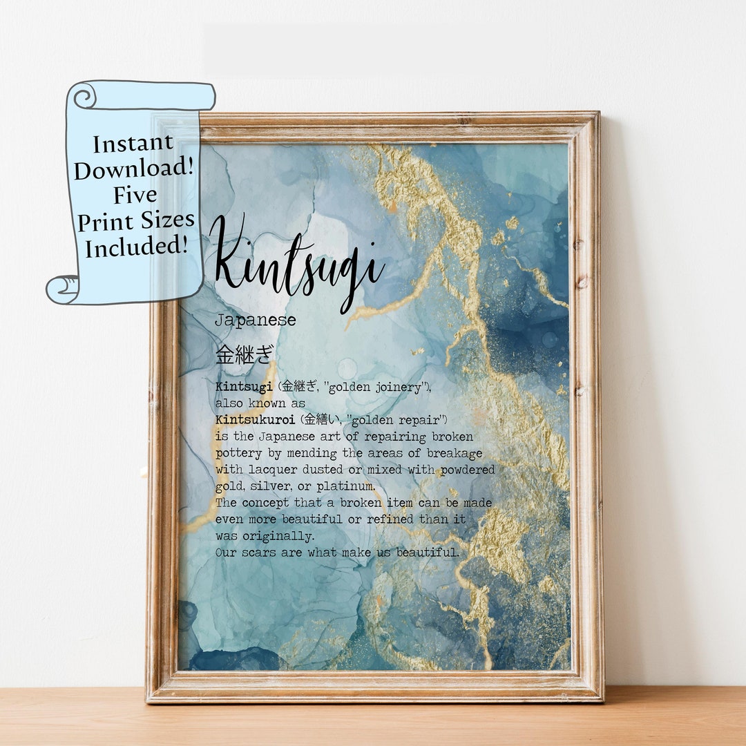 Kintsugi Definition Print: Japanese Art, Gold Watercolor (digital ...
