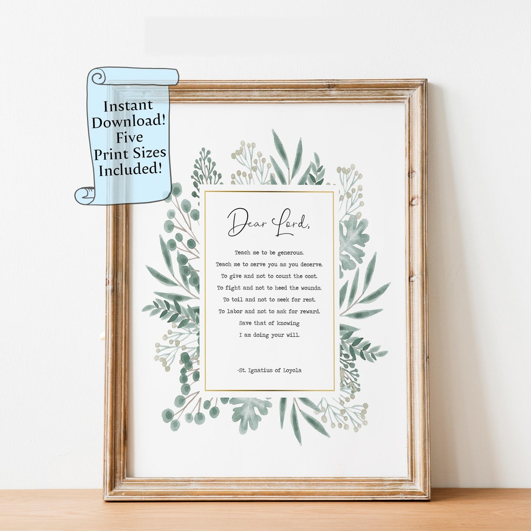 St. Ignatius Prayer for Generosity Prayer Print Printable Prayer Print ...