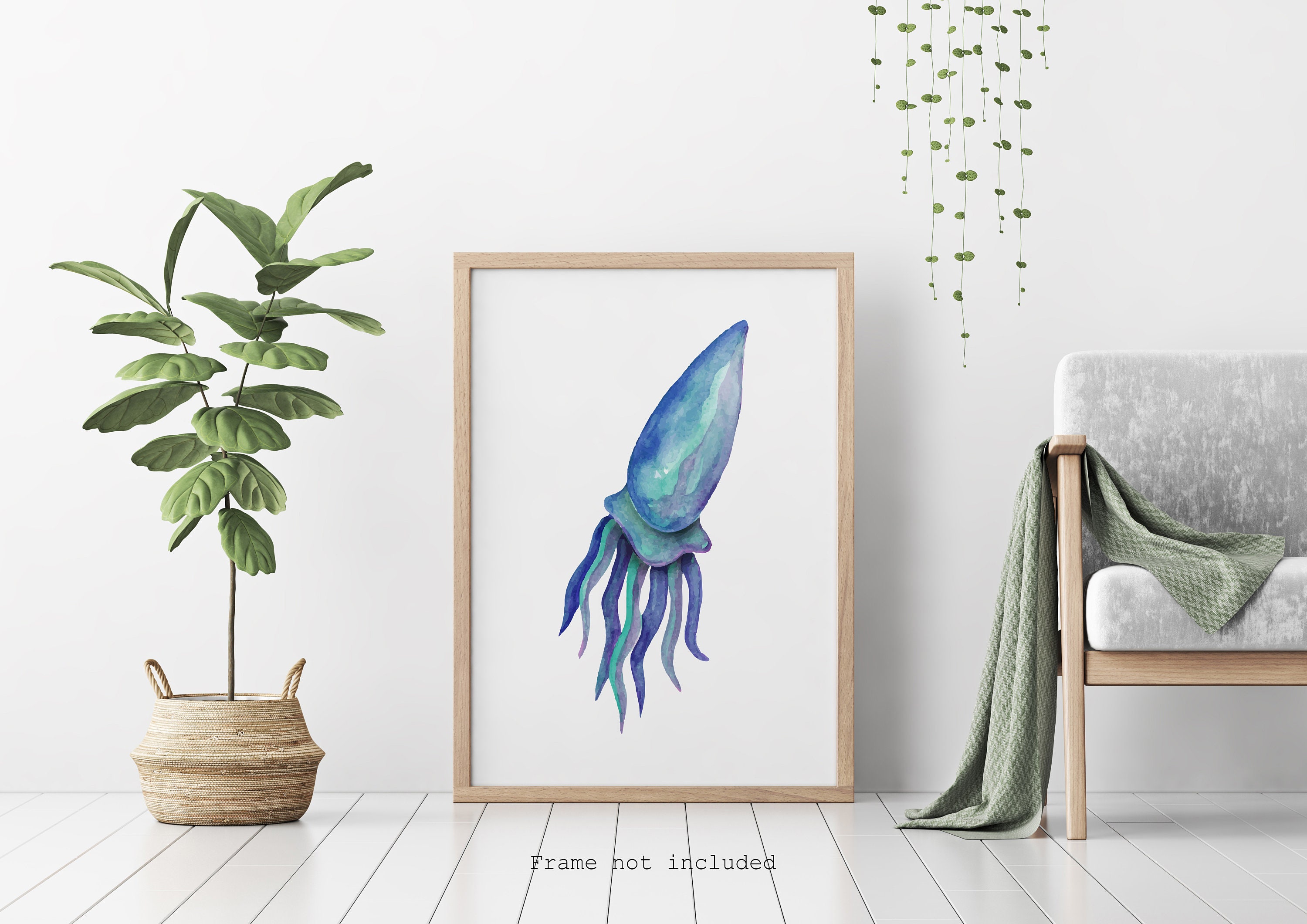 Squid Printable Wall Art Blue Squid Painting Animal Wall Art - Etsy