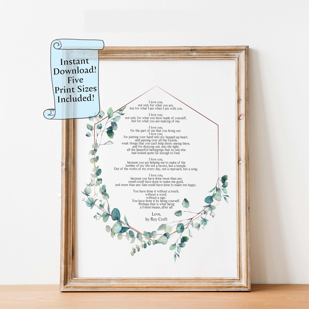 Roy Croft 'love' Poem Print: Eucalyptus Wreath Wedding Art (digital ...