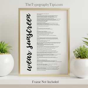 Wear Sunscreen Song Lyrics Poster Print - Printable Wall Art - Instant ...