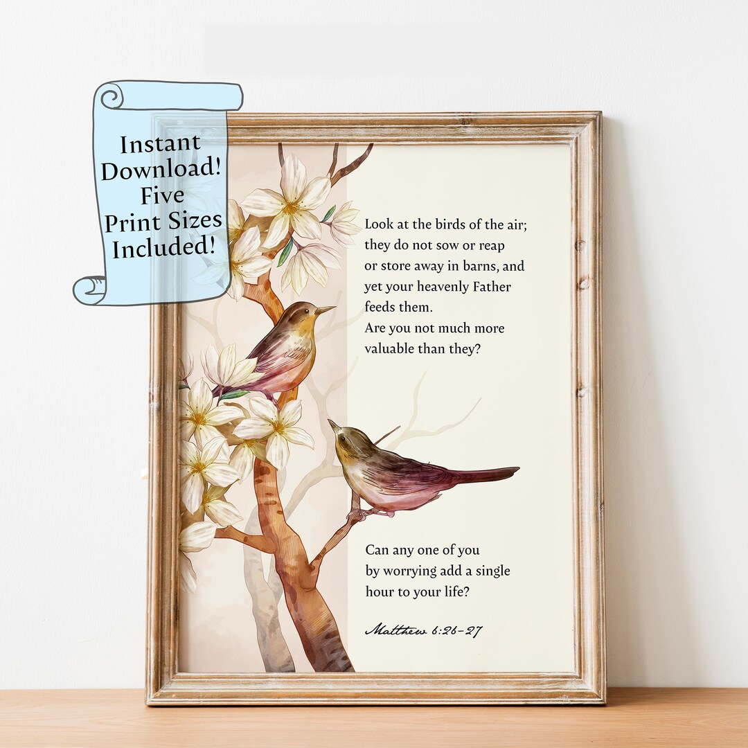 Scripture Wall Art - Look at the Birds Bible Verse - Matthew 6:26 - 27 ...