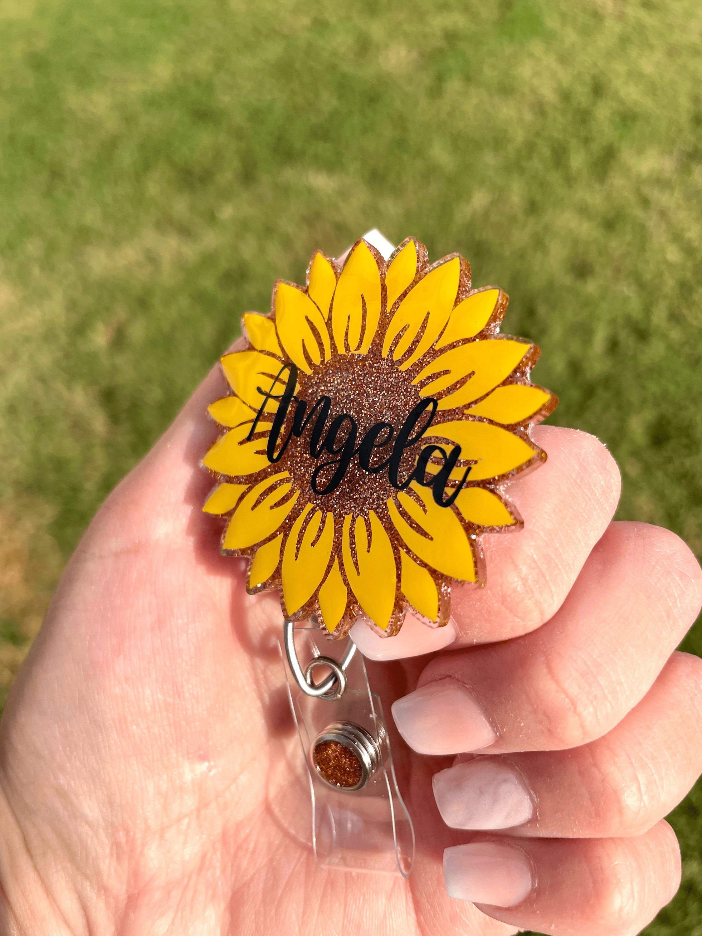 Personalized Sunflower Badge Reel Sunflower Badge Reel | Etsy