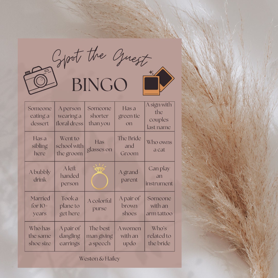 Wedding Bingo Spot the Guest Bingo Ice Braker Games Reception Party ...