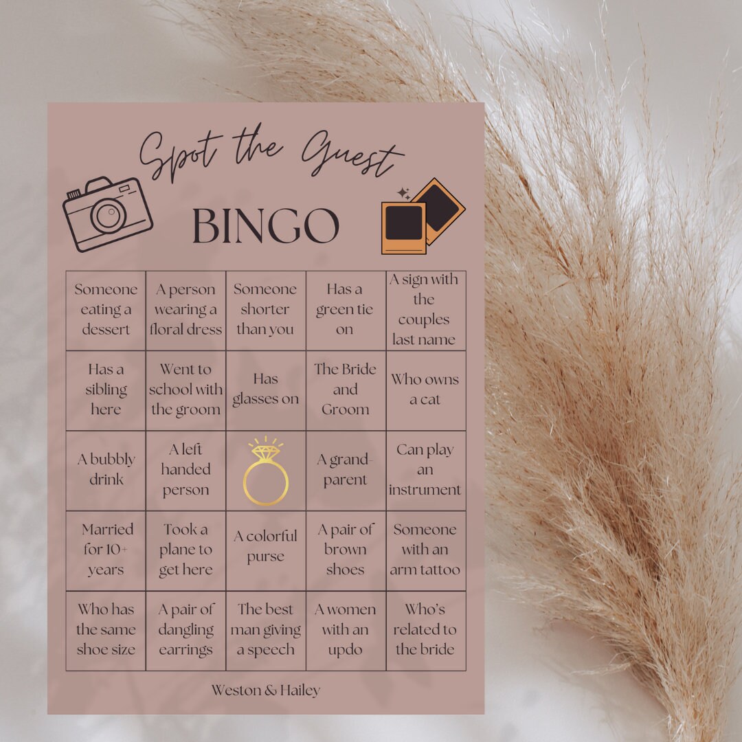 Wedding Bingo | Spot the Guest Bingo | Ice Braker Games | Reception ...