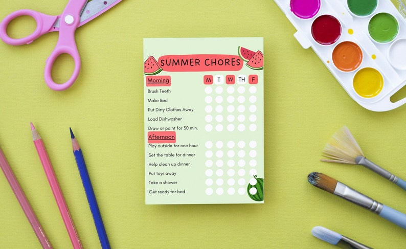 Editable Chore Chart | Kids Summer Chore Chart | Summer Checklist ...