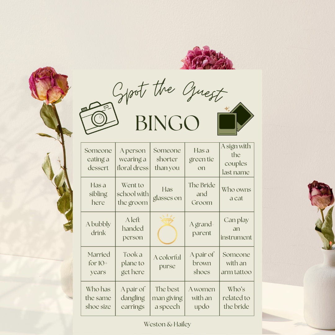 Wedding Bingo | Spot the Guest Bingo | Ice Braker Games | Reception ...