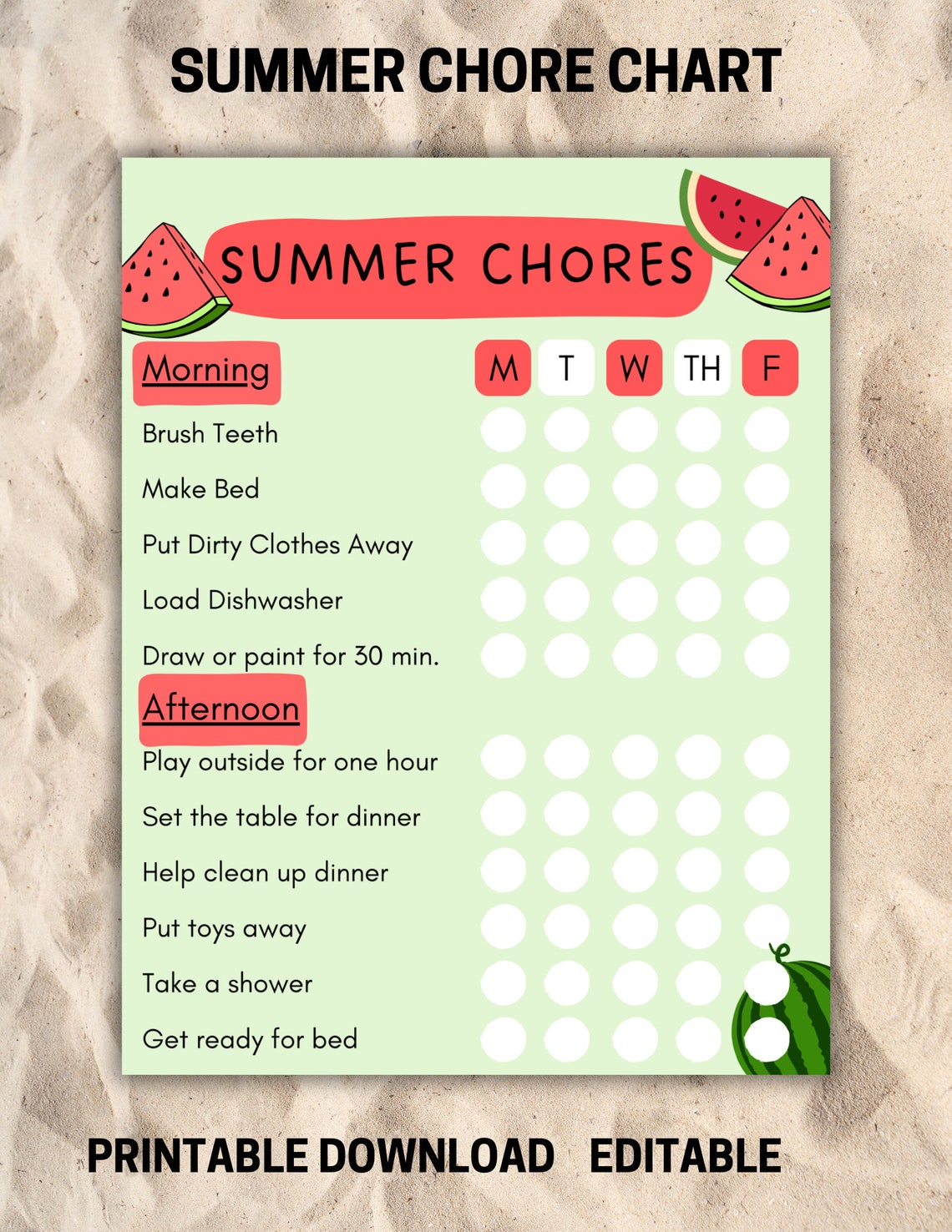 Kids Summer Chore Chart Summer Checklist Daily Routine List Rules for ...