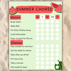 Editable Chore Chart | Kids Summer Chore Chart | Summer Checklist ...