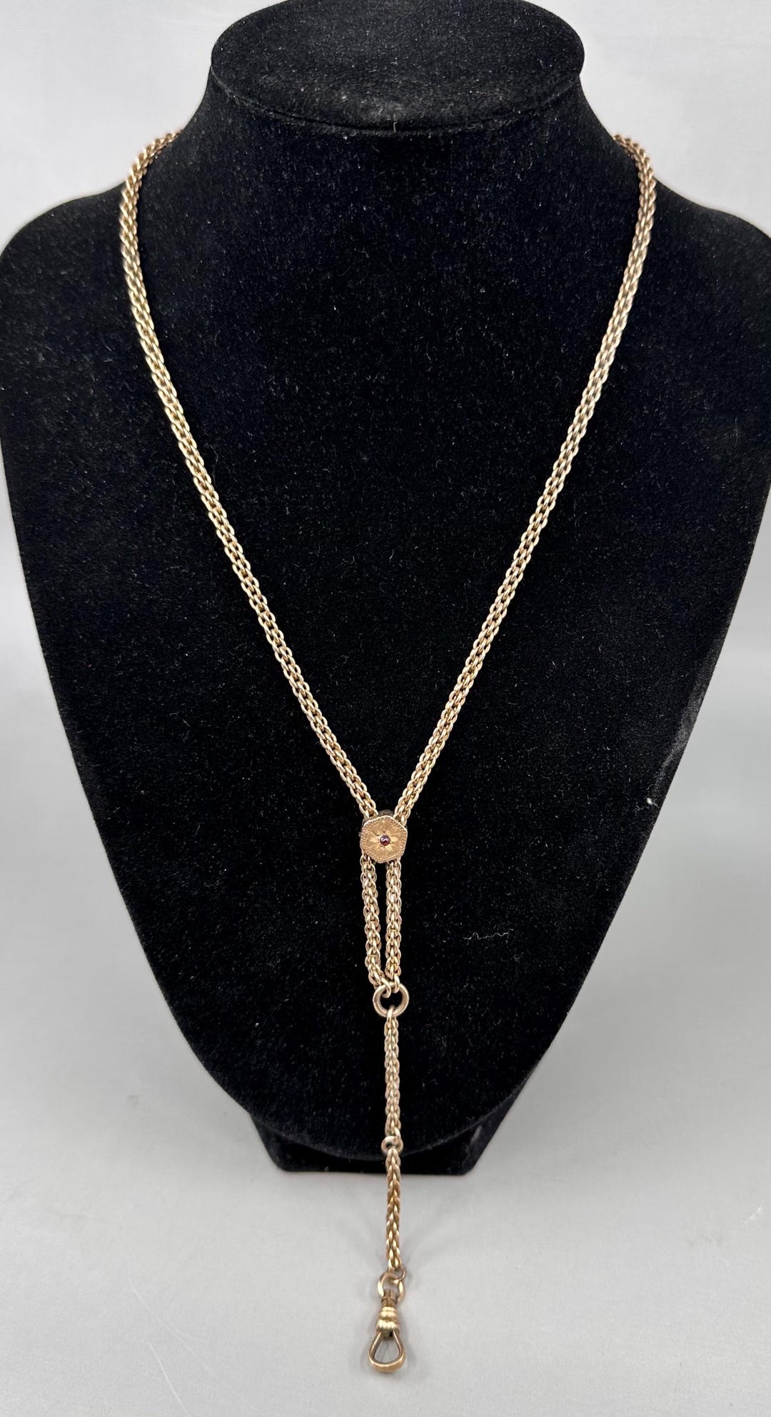 Antique Victorian Edwardian Watch Chain With Garnet Slide Gold Filled ...